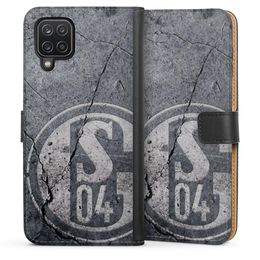DeinDesign Galaxy A12 Handy Klapph&uuml;lle Handyh&uuml;lle aus Kunst Leder schwarz Flip Case Merchandise Fc Schalke 04 Concrete Sideflip mit langer Lasche