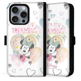 DeinDesign iPhone 16 Pro Max Handy Klapph&uuml;lle Handyh&uuml;lle aus Kunst Leder schwarz Flip Case Official Licensed Product Minnie Mouse Disney Sideflip mit Lasche