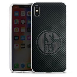 DeinDesign iPhone Xs Max Handy Silikon H&uuml;lle Case transparent Handyh&uuml;lle Fc Schalke 04 Metallic Look Carbon Silikon Case