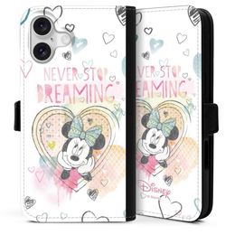 DeinDesign iPhone 16 Plus Handy Klapph&uuml;lle Handyh&uuml;lle aus Kunst Leder schwarz Flip Case Official Licensed Product Minnie Mouse Disney Sideflip mit Lasche