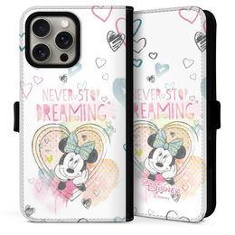 DeinDesign iPhone 16 Pro Handy Klapph&uuml;lle Handyh&uuml;lle aus Kunst Leder schwarz Flip Case Official Licensed Product Minnie Mouse Disney Sideflip mit Lasche