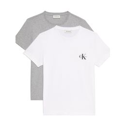 T-Shirt Calvin Klein Jeans "MONOLOGO CN 2 PACK TEE", Damen, Gr. XXS (34), grau (wei&szlig;, grau), Single Jersey, Obermaterial: 100% Baumwolle, klassisch normal, Rundhals, eingesetzt abgesteppte Kante, Shirts T-Shirt, Logoschriftzug