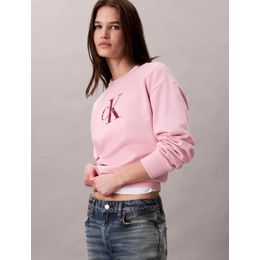Sweatshirt Calvin Klein Jeans "LS MONOLOGO FRENCH TERRY RLXD CR", Damen, Gr. XL (44), rosa (pink nectar), Web, Obermaterial: 86% Baumwolle, 14% Polyester, regular fit normal, Rundhals, angeschnitten,eingesetzt Rippb&uuml;ndchen, Sweatshirts Sweatshirt, Logoschriftzug