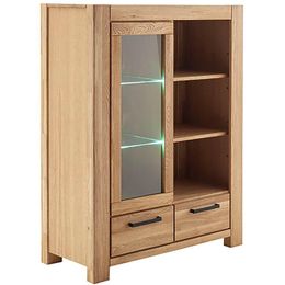 Highboard MCA LIVING "Silias Komi-Highboard Rechts", beige (naturfarben), B:109cm H:140cm T:45cm, Holzwerkstoff, Massivholz, Sideboards, Highboard, Schubkastenf&uuml;hrung ged&auml;mpft