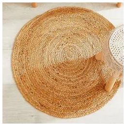 Teppich LUXOR living "Mamda 2, Juteteppich", beige (natur), H:4mm &Oslash;:150cm, Jute, Teppiche, Teppich, Flachgewebe, handgeflochten, Flecht Design, Naturfaser, Boho-Style