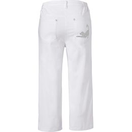 Damen Caprijeans mit glitzerndem Katzenmotiv wei&szlig;, Gr&ouml;&szlig;e 50
