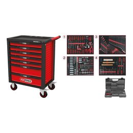 KS Tools RACINGline SCHWARZ/ROT Werkstattwagen mit 7 Schubladen und 515 Premium-Werkzeugen (826.7515)