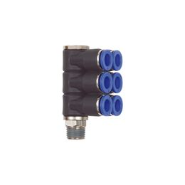 Riegler L-Mehrfachverteiler &raquo;Blaue Serie&laquo;, 6-fach, drehbar, R1/2 a. &Atilde;&tilde;12mm (226.012-12)