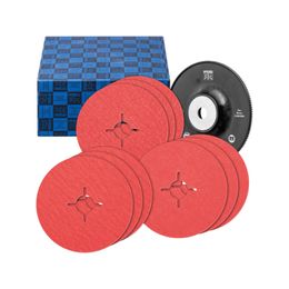 Pferd Fiberscheiben-Set 10-tlg. Keramikkorn 125 mm CO-COOL36,60,80 mit HGT-St&uuml;tzteller Edelstahl f&uuml;r Edelstahl und Titan, 64198002)