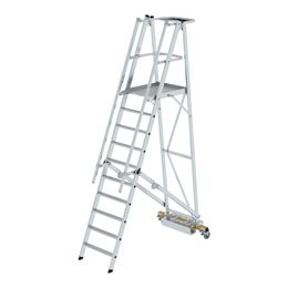 MUNK Aluminium-Podestleiter fahrbar klappbar schmaler Quertraverse 10 Stufen (052710)