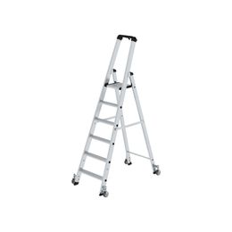 MUNK Aluminium-Stehleiter einseitig begehbar Rollen 1 x 6 Stufen (041106)