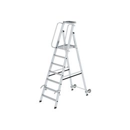 MUNK Aluminium-Stehleiter einseitig begehbar Rollen und Griff 7 Stufen (051087)
