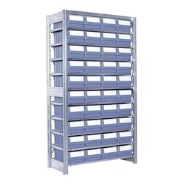 Bito Beh&auml;lterregal mit 40 Regalk&auml;sten L1058xH1850x424 mm, Grundfeld verzinkt (53019)