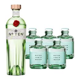 Tanqueray No. 10 Gin & 5 x Match Mediterranean Tonic Set (47,3 % vol 1,7 Liter)