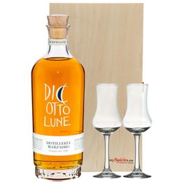 Marzadro Geschenk-Set Grappa Stravecchia Le Diciotto Lune + 2 Gl&auml;ser (41 % vol 0,7 Stk.)