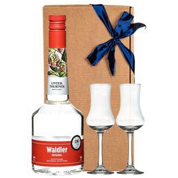 Unterthurner Privatbrennerei Unterthurner Geschenk-Set Waldler + 2 x Kelch Glas (39 % vol. 0,7 Liter)