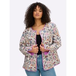 sheego Damen Steppjacke mit Allover-Blumenmuster, champagner-tiefblau-gemustert, Gr&ouml;&szlig;e 44