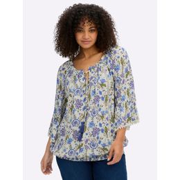 sheego by Joe Browns Damen Tunika im Boho-Look, champagner-royalblau-gemustert, Gr&ouml;&szlig;e 44