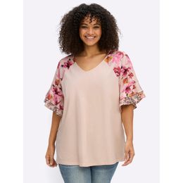 sheego by Joe Browns Damen Tunika im Materialmix, apricot-fuchsia-gemustert, Gr&ouml;&szlig;e 52