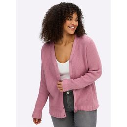 sheego Damen Ajourstrickjacke mit V-Ausschnitt, altrosa, Gr&ouml;&szlig;e 52/54