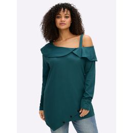 sheego by Joe Browns Damen Langarmshirt in modischer Asymmetrie, petrol, Gr&ouml;&szlig;e 48/50