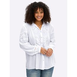 sheego by Joe Browns Damen Bluse mit Stehkragen und Bl&uuml;ten-Stickereien, wei&szlig;, Gr&ouml;&szlig;e 46