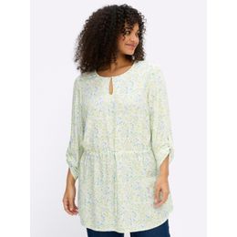 sheego Damen Tunika mit Blumenprint und Taillen-Gummizug, ecru-eisblau-gemustert, Gr&ouml;&szlig;e 52