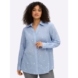 sheego Damen Hemdbluse, Blau, Gr. 54, Blusen langarm, 100% Baumwolle