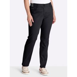 sheego Damen 5-Pocket-Hose mit gestreiften Dehnbund-Eins&auml;tzen, schwarz, Gr&ouml;&szlig;e 44
