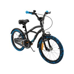 Actionbikes Motors Actionbikes Kinderfahrrad Cruiser 18 Zoll, schwarz, Fahrradst&auml;nder, Antirutschgriffe, Lenkerschutz (Schwarz/Blau)