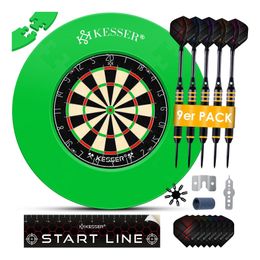 Kesser&reg; Dartscheibe Sisal mit 9 Dartpfeile Professional Dartboard + 21 Pro Flights + Zubeh&ouml;r Steeldart Offizielles Dartscheibe 9 Pfeilen Metallspitze Profi Steeldartscheibe - Dartboard inkl. Montageset