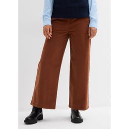 bonprix Cordhose mit Bequembund High Waist, braun, Gr.52, L&auml;ssige Palazzo Hose aus Baumwoll-Cord, kn&ouml;chelfrei, aus Cord