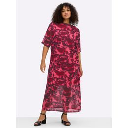sheego by Joe Browns Damen Maxikleid im Materialmix, mit Rosendruck, rosenquarz-burgund-gemustert, Gr&ouml;&szlig;e 56