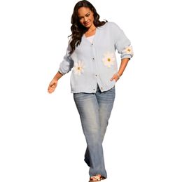 sheego by Joe Browns Damen Strickjacke mit Bl&uuml;tenmuster, hellblau, Gr&ouml;&szlig;e 44/46