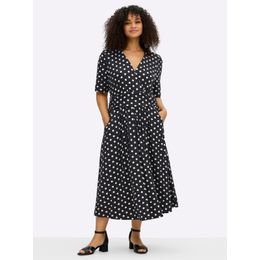 sheego by Joe Browns Damen Jerseykleid mit Polka-Dots, schwarz-wei&szlig;-gemustert, Gr&ouml;&szlig;e 52
