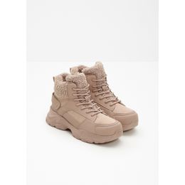 bonprix Gef&uuml;tterte Schn&uuml;rboots, beige, Gr.37, L&auml;ssiger Schn&uuml;r Boot mit Warmfutter