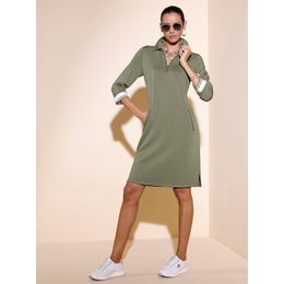 WITT Damen Polokleid im hochwertigen Modal-Mix, khaki-wei&szlig;, Gr&ouml;&szlig;e 38