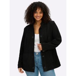 sheego Damen Lederjacke aus Ziegenvelours, schwarz, Gr&ouml;&szlig;e 58