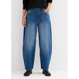 bonprix Barrel-Jeans High Waist cropped, blau, Gr.48, Barrel-Jeans High Waist, cropped, 99% Baumwolle
