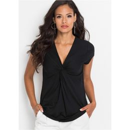 bonprix Damen T-Shirt, schwarz, Gr. 40, unifarben, Jersey, Obermaterial: 95% Viskose, 5% Elasthan, Shirts, bequeme Passform, Kurzarm-Design, mit