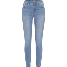Kangaroos Damen Slim-fit-Jeans "CROPPED HIGH WAIST SLIM FIT", blau, Basic, Gr. 44, Abriebeffekte, Denim/Jeans, Obermaterial: 80% Baumwolle, 18%