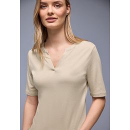 Rundhalsshirt Street One, Damen, Gr. 36, cotton beige, Jersey, Obermaterial: 50% Baumwolle, 50% Modal, unifarben, tailliert h&uuml;ftbedeckend, Rundhals, Shirts Rundhalsshirt, mit l&auml;ssigem Splitneck - Halbarm
