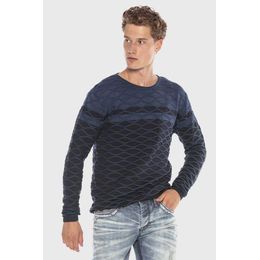 Cipo & Baxx CIPO & BAXX Damen Rundhalspullover "Pullover", blau, Gr. M, bedruckt, 50% Baumwolle, 50% Polyacryl, Pullover, mit modernem Muster