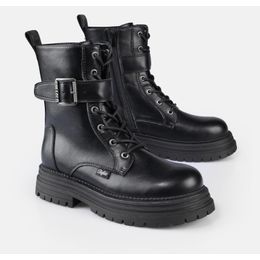 Buffalo Damen Schn&uuml;rboots "LENNOX LACE UP VEGAN", Gr. 36schwarz, Lederimitat, Schuhe, Bikerboots, Festivalboots, Plateauboots mit Rei&szlig;verschluss