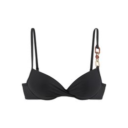 Lascana Damen B&uuml;gel-Bikini-Top "Yves", schwarz, Gr. 42, unifarben, Recycling-Polyamid, Bikini-Oberteile, mit Wattierung