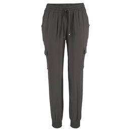 Lascana Damen Schlupfhose, gr&uuml;n, Gr. 38, unifarben, Web, Obermaterial: 100% Viskose, Hosen, aus gewebter Viskose mit Taschen, Stoffhose, Cargohose