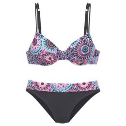 Lascana Damen B&uuml;gel-Bikini, lila, Gr. 38, bedruckt, Polyamid, Recycling-Polyamid, Bikini-Sets, mit kontrastfarbigen B&auml;ndern