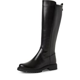 Tamaris Damen Stiefel, Gr. 39schwarz, Leder, Lederimitat, unifarben, Schuhe, Blockabsatz, Langschaftstiefel mit Stetchfunktion am Schaft