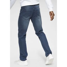 H.I.S. H.I.S Herren Slim-fit-Jeans "FLUSH", blau, Gr. 36, Abriebeffekte, Denim/Jeans, Obermaterial: 76% Baumwolle, 16% Polyester, 7% Viskose, 1% Elasthan,