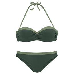 JETTE Damen B&uuml;gel-Bandeau-Bikini, gr&uuml;n, Gr. 38, Glitzerf&auml;den, unifarben, Polyamid, Bikini-Sets, mit glitzernden Eins&auml;tzen